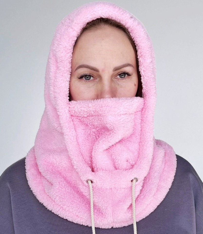 Pink Hood Over Helmet, Snowboard Hood, Sherpa Ski Hood, Balaclava ...
