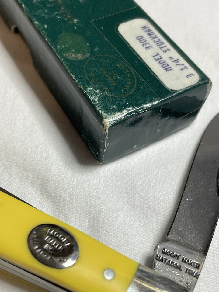 MOORE MAKER 3300 STOCKMAN--YELLOW DELRIN-FOLDING KNIFE-MATADOR,TEXAS | eBay