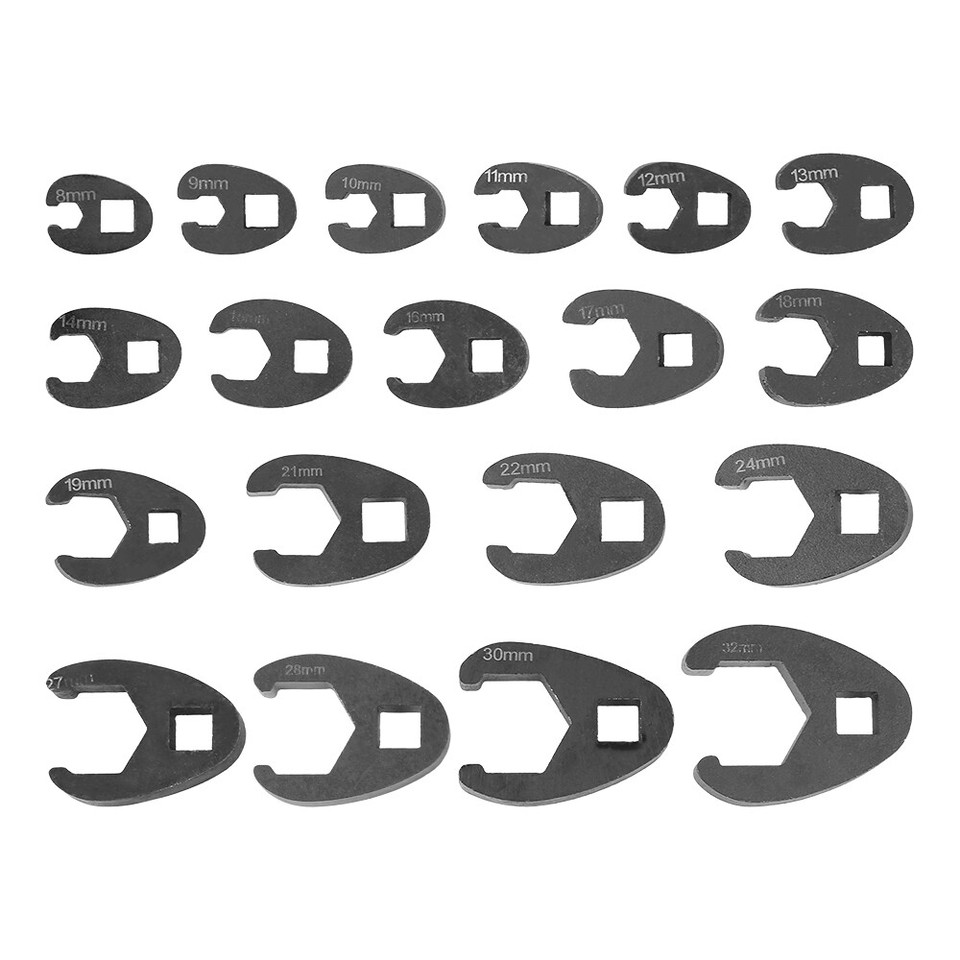 19pc Metric Crowfoot Wrench Set 8-32mm 3/8" 1/2" Sq Dr Large Crows Foot ...