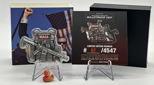 2024 MAGA Donald Trump Bulletproof Vest 2 oz Silver Shaped Antiqued Bar ...