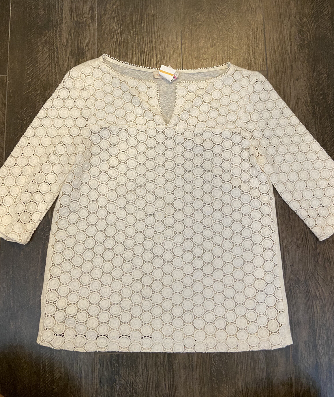 Tory Burch Cream Circle Eyelet Split Neck Blouse Top … - Gem