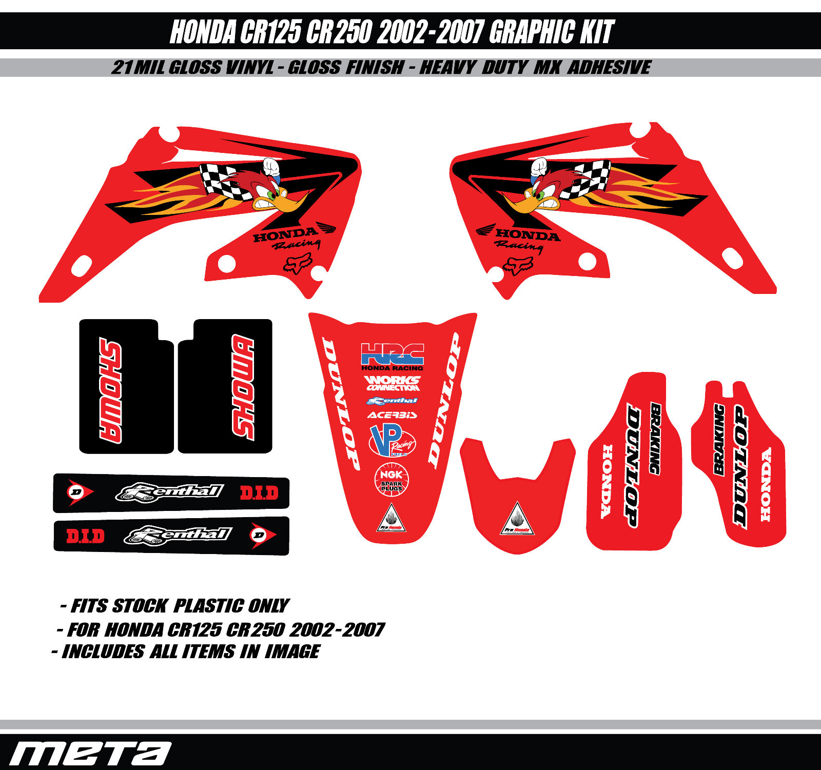 CR125 CR250 GRAPHIC KIT HEAVY DUTY GLOSS MOTOCROSS MX 21mil LAMINATE ...
