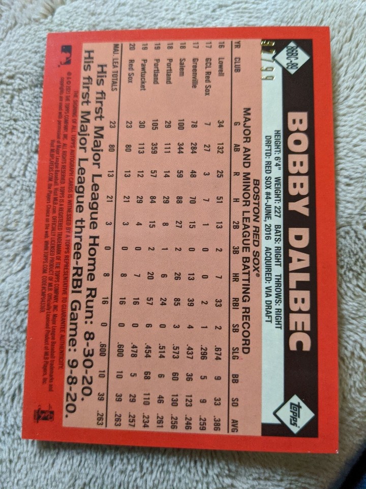 2021 TOPPS SILVER PACK BOBBY DALBEC RC ROOKIE AUTOGRAPH 32/99 Mojo | eBay