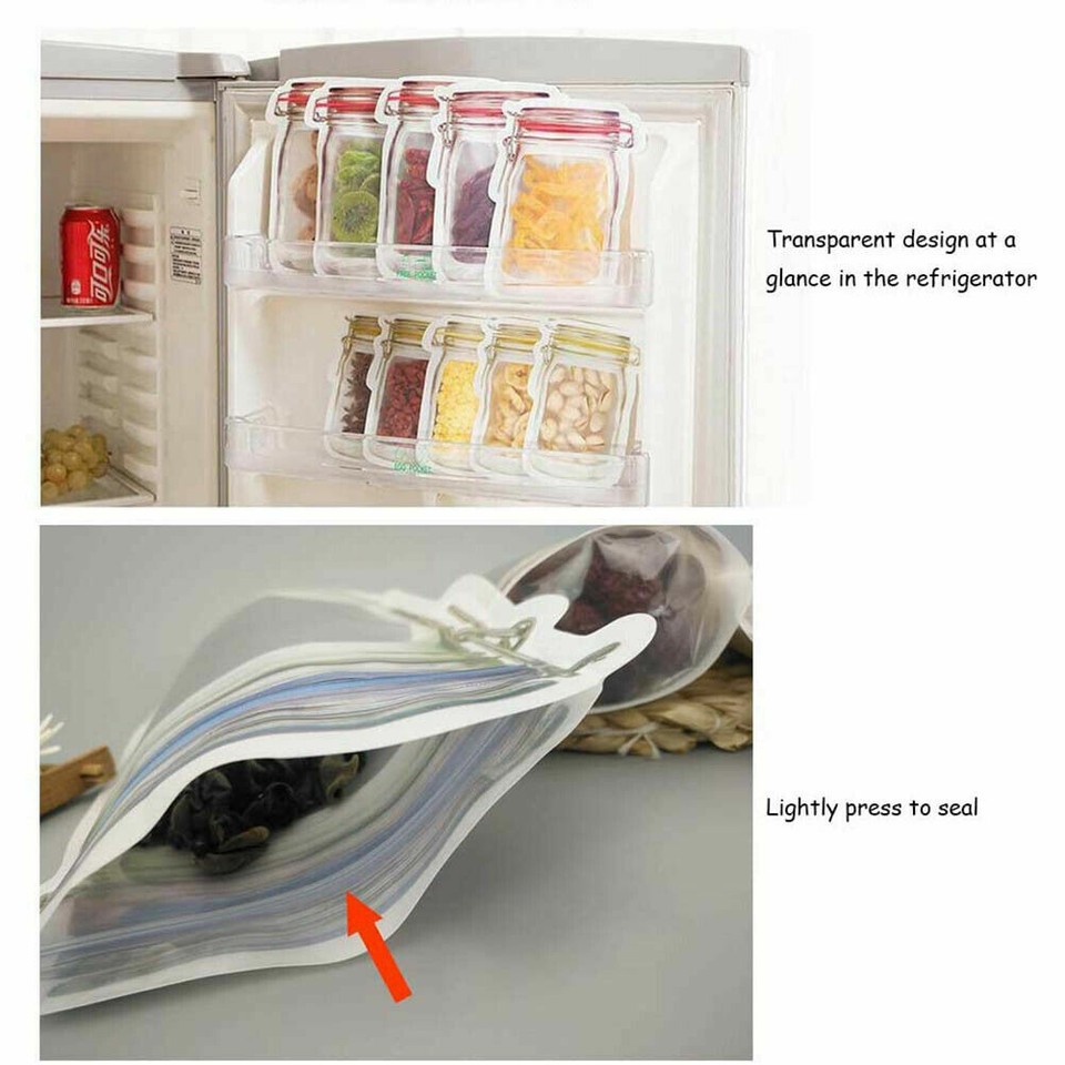 10 Pcs Mason Jar Zipper Bags Food Storage Snack Sandwich Ziplock ...