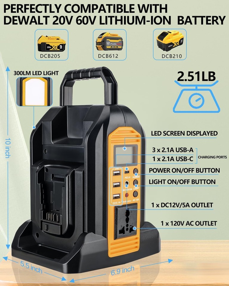 350W Power Inverter Generator for Dewalt 20V Battery DC 20V to AC 110 ...