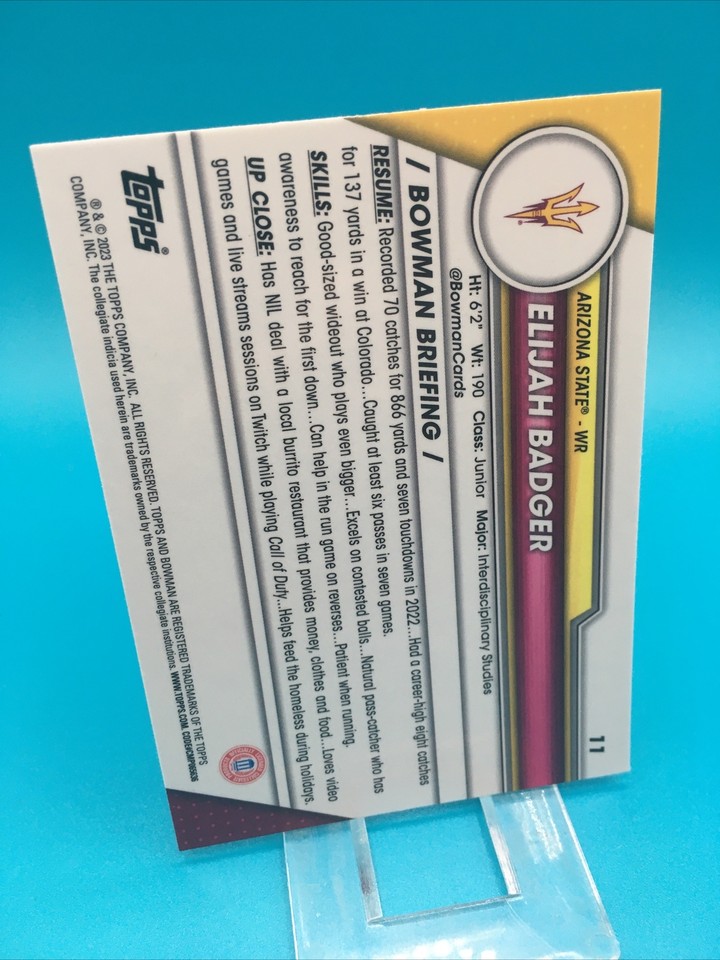 2023 Bowman Chrome U Football Elijah Badger X-Fractor #11 Arizona State ...