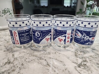 Apollo Lunar Mission Glasses Set of 4 Apollo 13 Lovell, Haise, Swigert ...