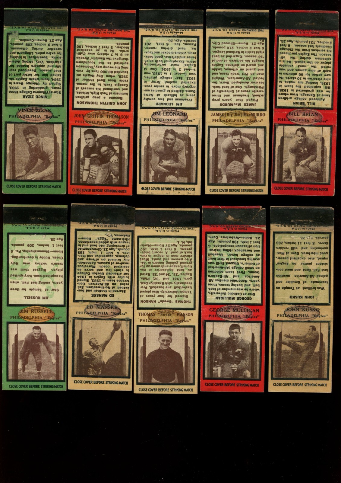 Lot of (20) 1934 and 1935 Diamond Match Co Football Matchbook Covers ...