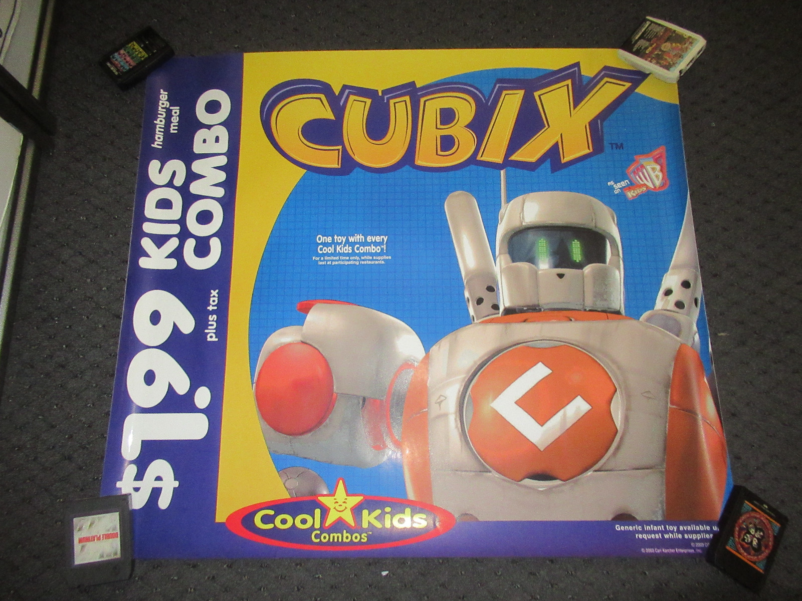 2 X VINTAGE LARGE CARLS JR CUBIX KIDS MEAL TOY POSTER PROMO FAST FOOD ...