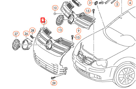 NEW VOLKSWAGEN GOLF MK5 R32 FRONT BUMPER RADIATOR GRILLE 1K0853651R3Q7 ...