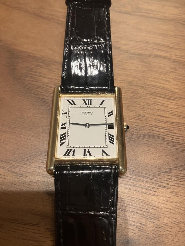 SEIKO Square Quartz Watch White Dial Black Leather Japan Tank Style ...