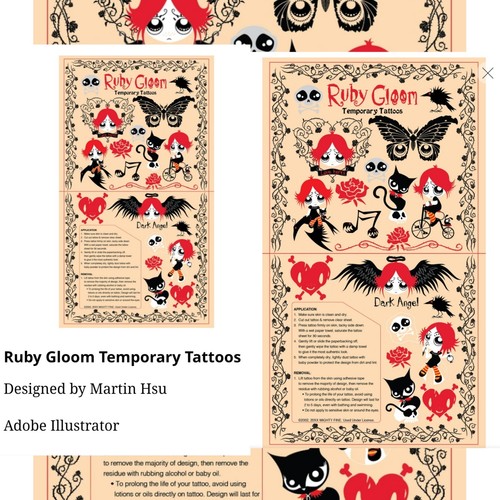 Vtg Y2K ruby gloom tattoo sheet Hot Topic Mall Goth Art Emo Martin Hsu ...
