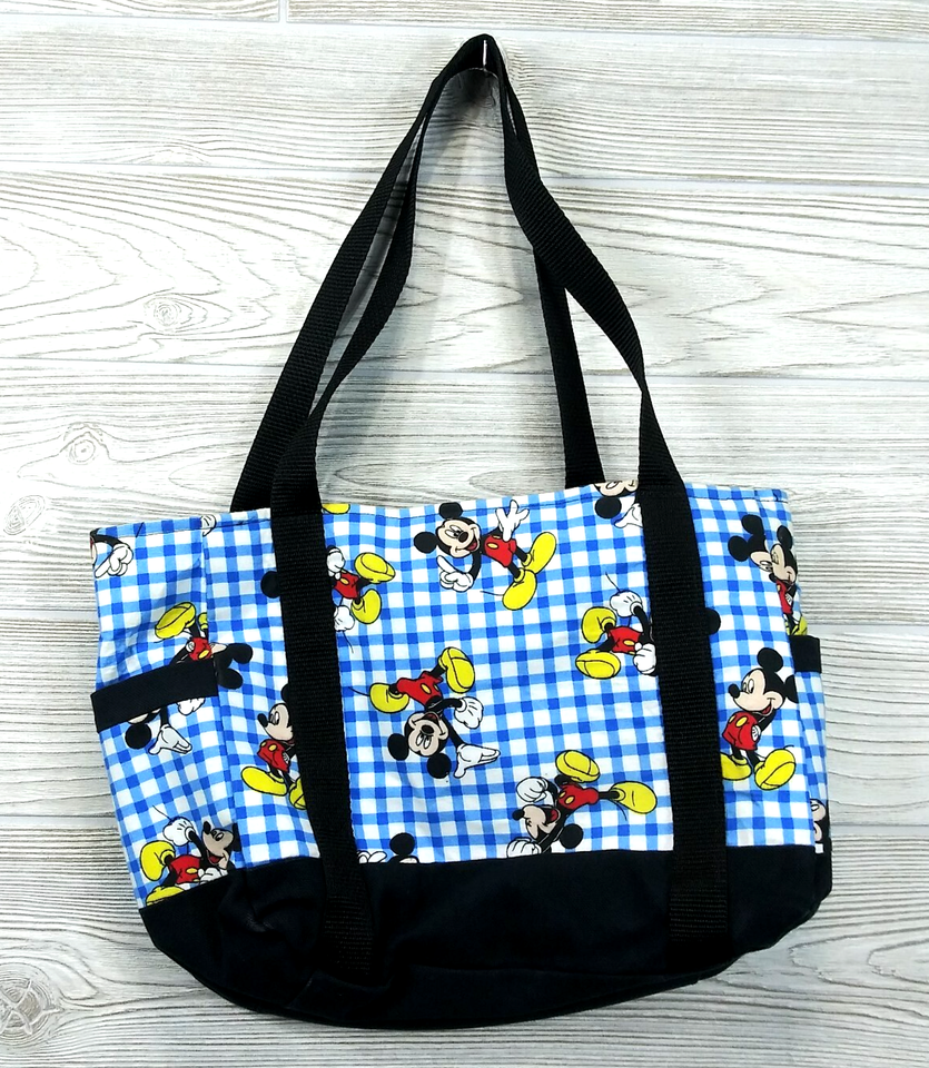 Mickey Mouse Tote Bag Blue Gingham AOP Mickey Double Shoulder Strap ...