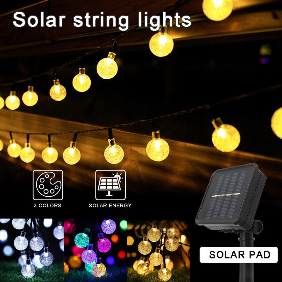 100LED SOLAR POWERED RETRO BULB STRING LIGHTS GARDEN OUTDOOR FAIRY ...