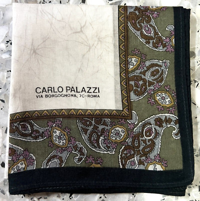 MAN HANDKERCHIEF GREEN BROWN PAISLEY CLASSIC COTTON POCKET ART SQUARE ...