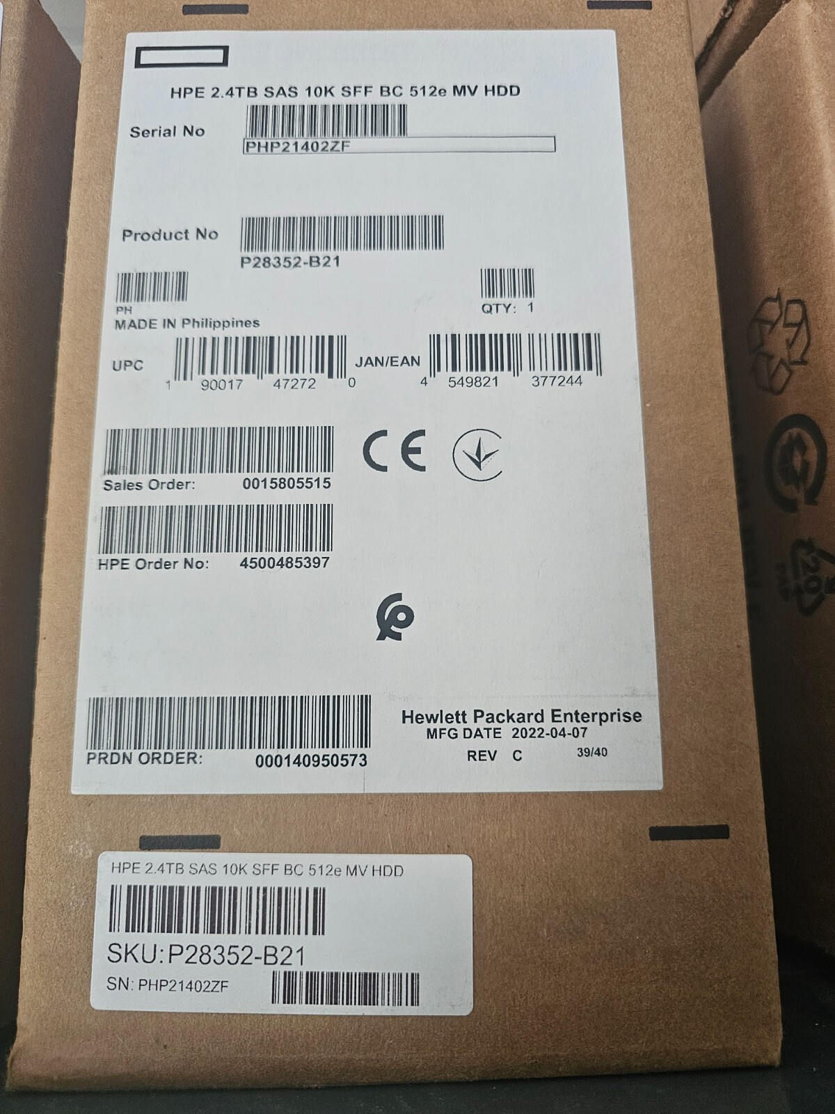 L@@K !! HPE P28352-B21 SAS 12Gb/s Hard Drive - 2.4TB 10K RPM New In Box ...