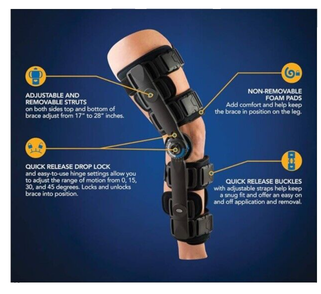 UNITED ORTHO DEFENDER POST OP KNEE BRACE WITH COOL PADS - ADJUSTABLE | eBay