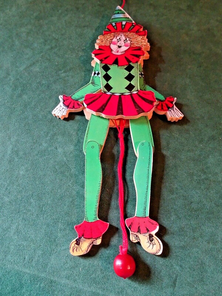 SUSAN FEVES JESTER CLOWN JUMPING JACK STRING PULL TOY ORNAMENT, 10.5" L ...