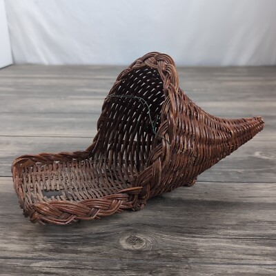 13" Wicker Harvest Centerpiece Cornucopia Footed Braided Trim Hanging ...