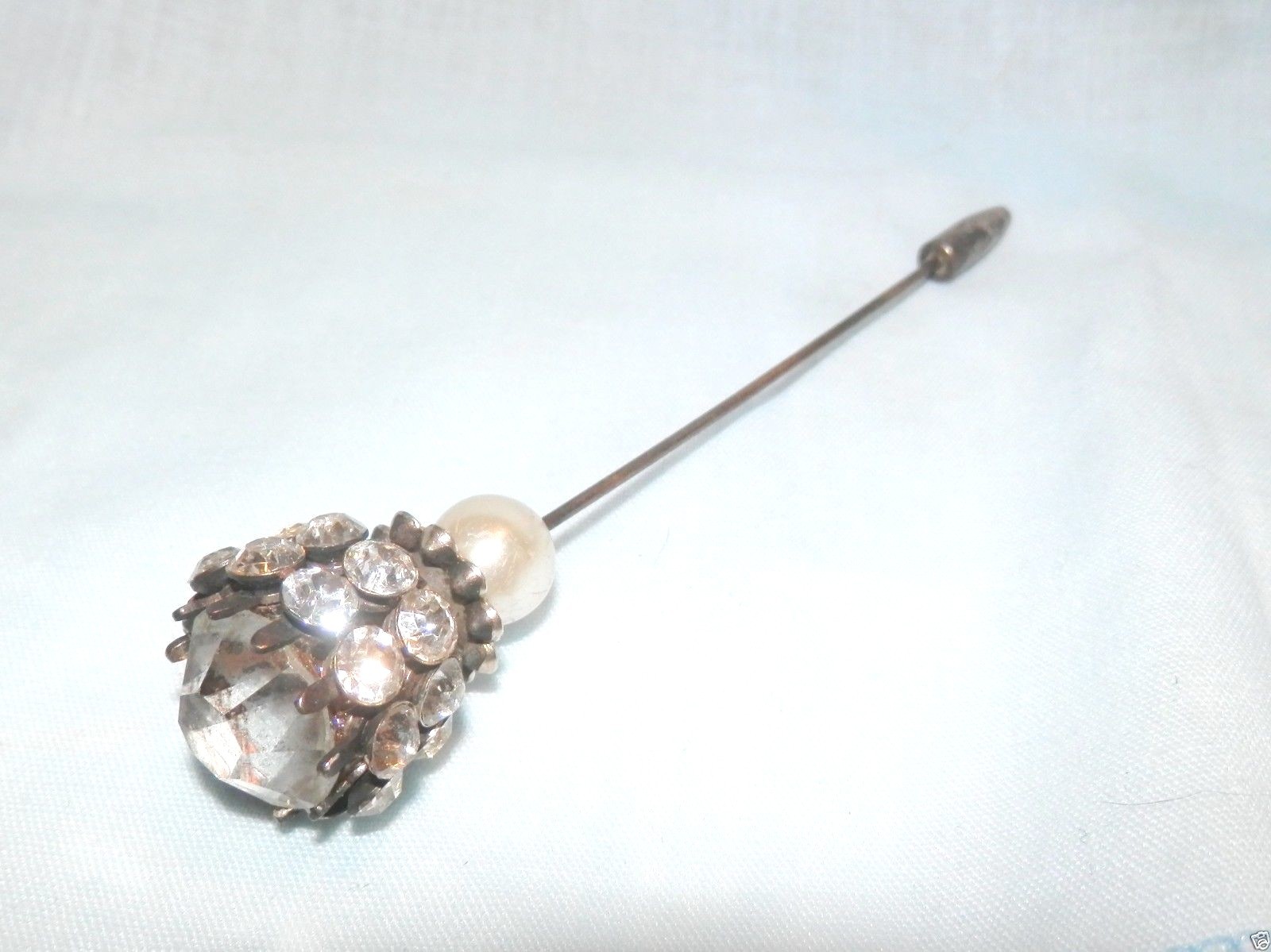 Stick Pin Victorian Edwardian Rhinestones Pearl Cryst… - Gem