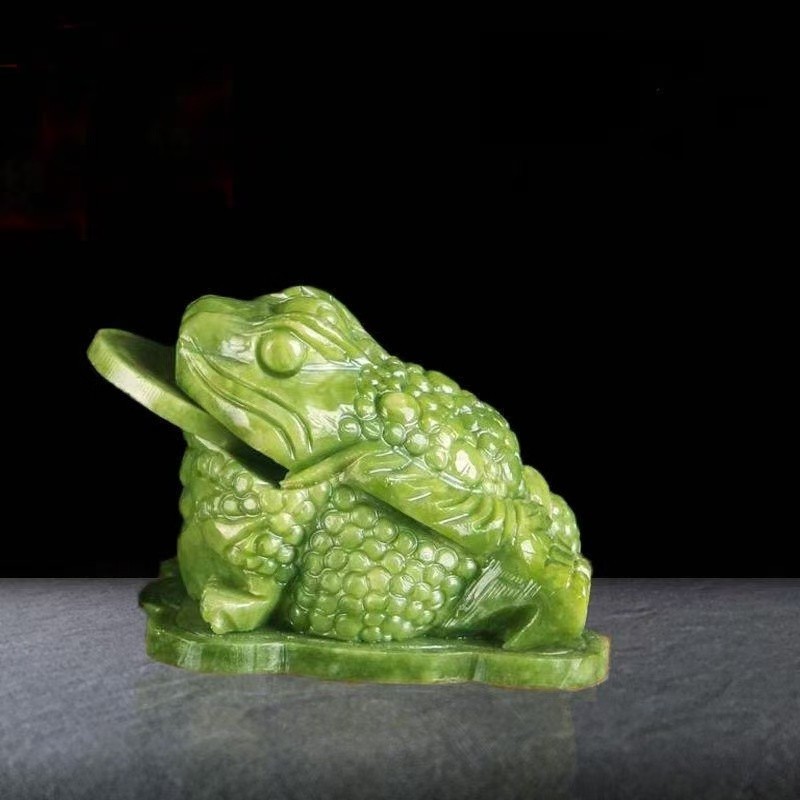 Jade Carved Statue Feng Shui 3 Legged Toad Coins Money Frog Wealth ...