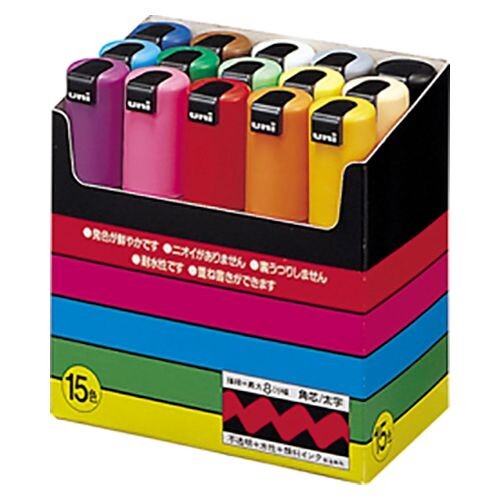 New Uni Posca 15 color set Bold type Point Paint Marker Pen PC-8K15C ...