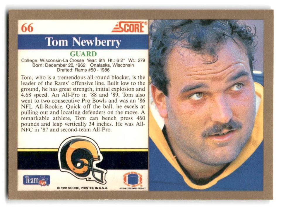 Tom Newberry 1991 Score #66 Los Angeles Rams FOOTBALL | eBay
