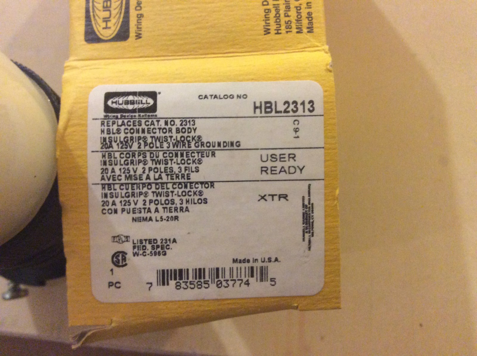 Hubbell HBL2313 Twist-Lock Connector Body... 20Amp, 125Volt, 3Wire | eBay