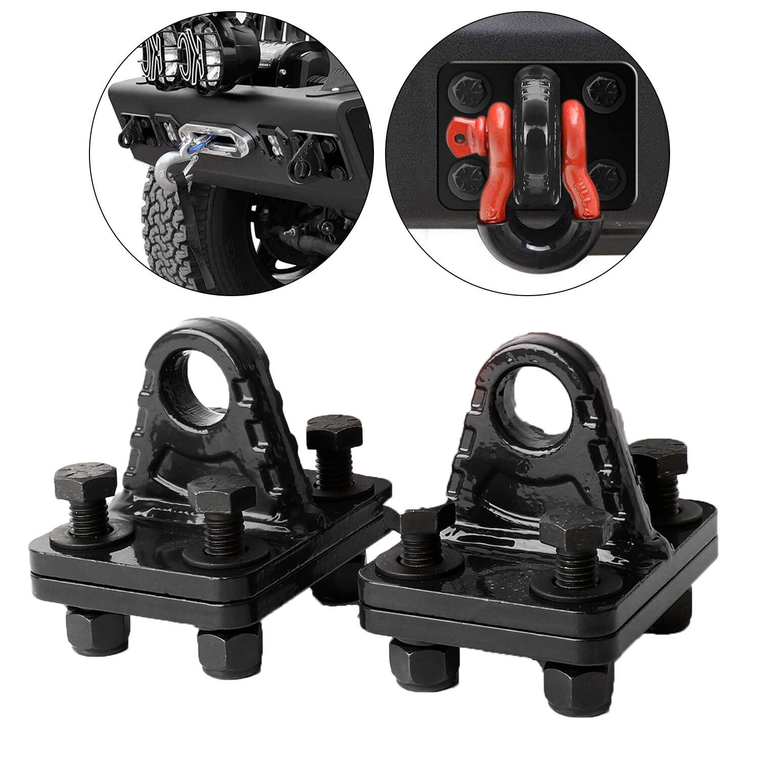 2x D-Ring Shackles Mount w/ Backer Plate 5 TON Bolt On Clevis Mount ...