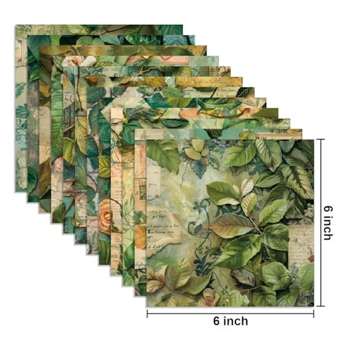 24 Sheets Green Leaves Pattern Paper 6" x 6" Greenery Scrapbooking ...