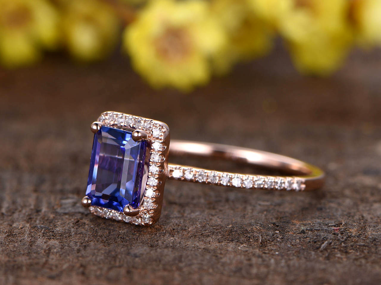 14K Rose Gold Finish 3Ct Emerald Cut Lab Created Blue Tanzanite ...