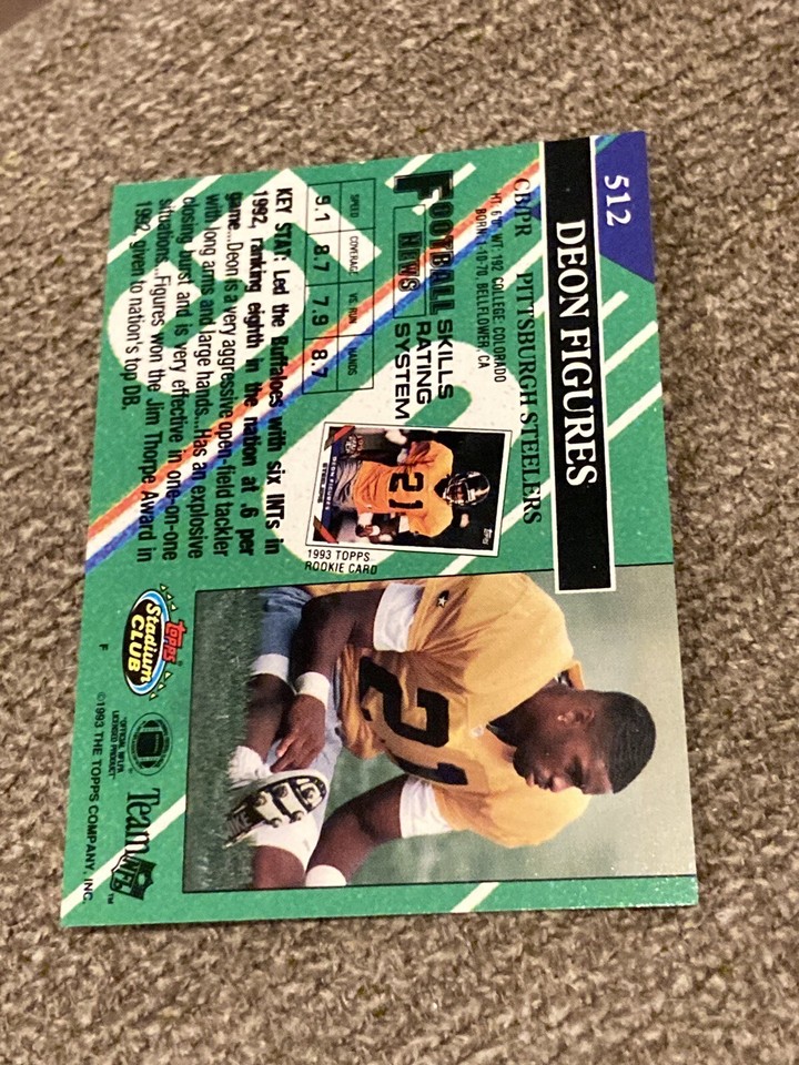1993 Stadium Club Football #512 Deon Figures RC Rookie Steelers | eBay