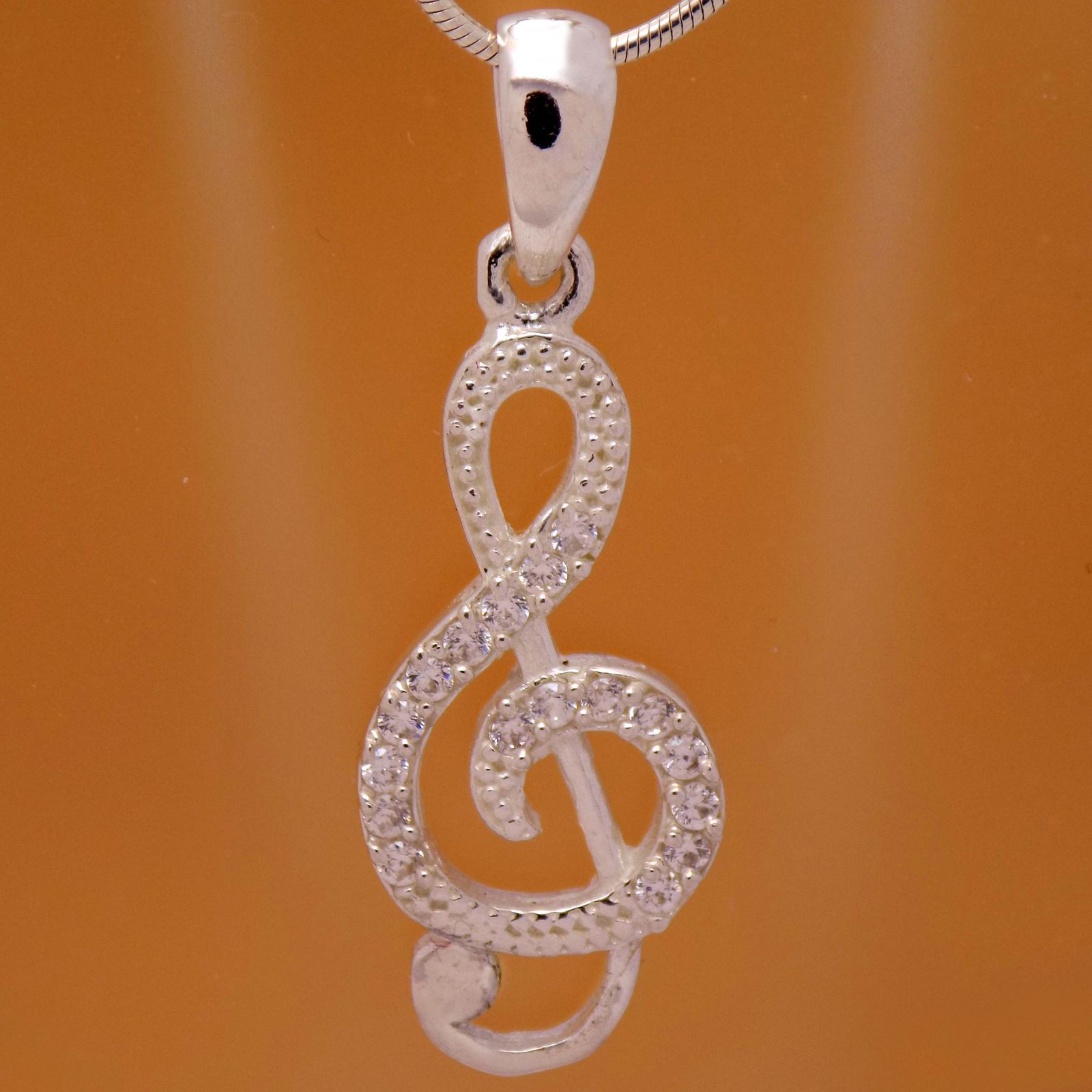Cute 925 Sterling Silver Musical Treble Clef White CZ Pendant &Gift ...