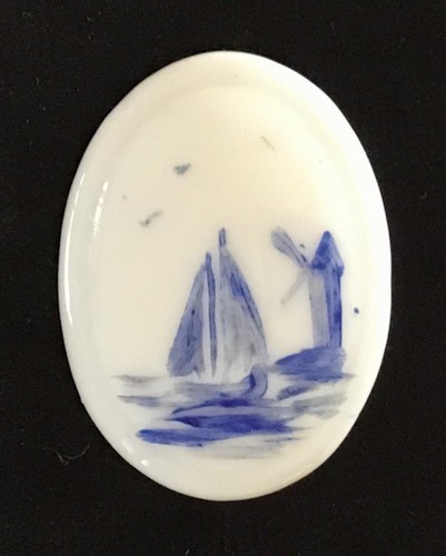 EXCEPTIONAL ANTIQUE OVAL DELFT CERAMIC BUTTON WITH SHIP | eBay