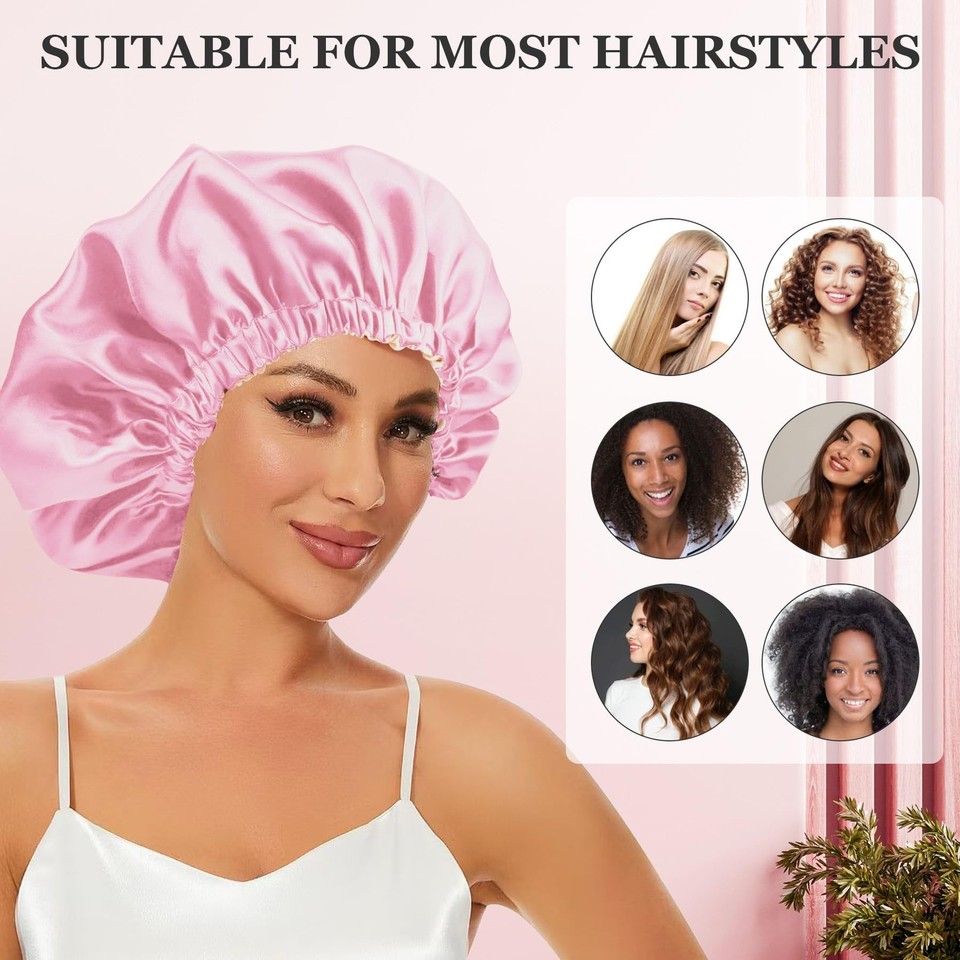 Double Layer Satin Bonnet Waterproof Bath Shower Cap Hair Bonnet Hair ...