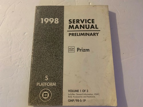 Geo Prizm Book 1 Preliminary S Platform GMP98S1P 1998 GM Shop Service ...