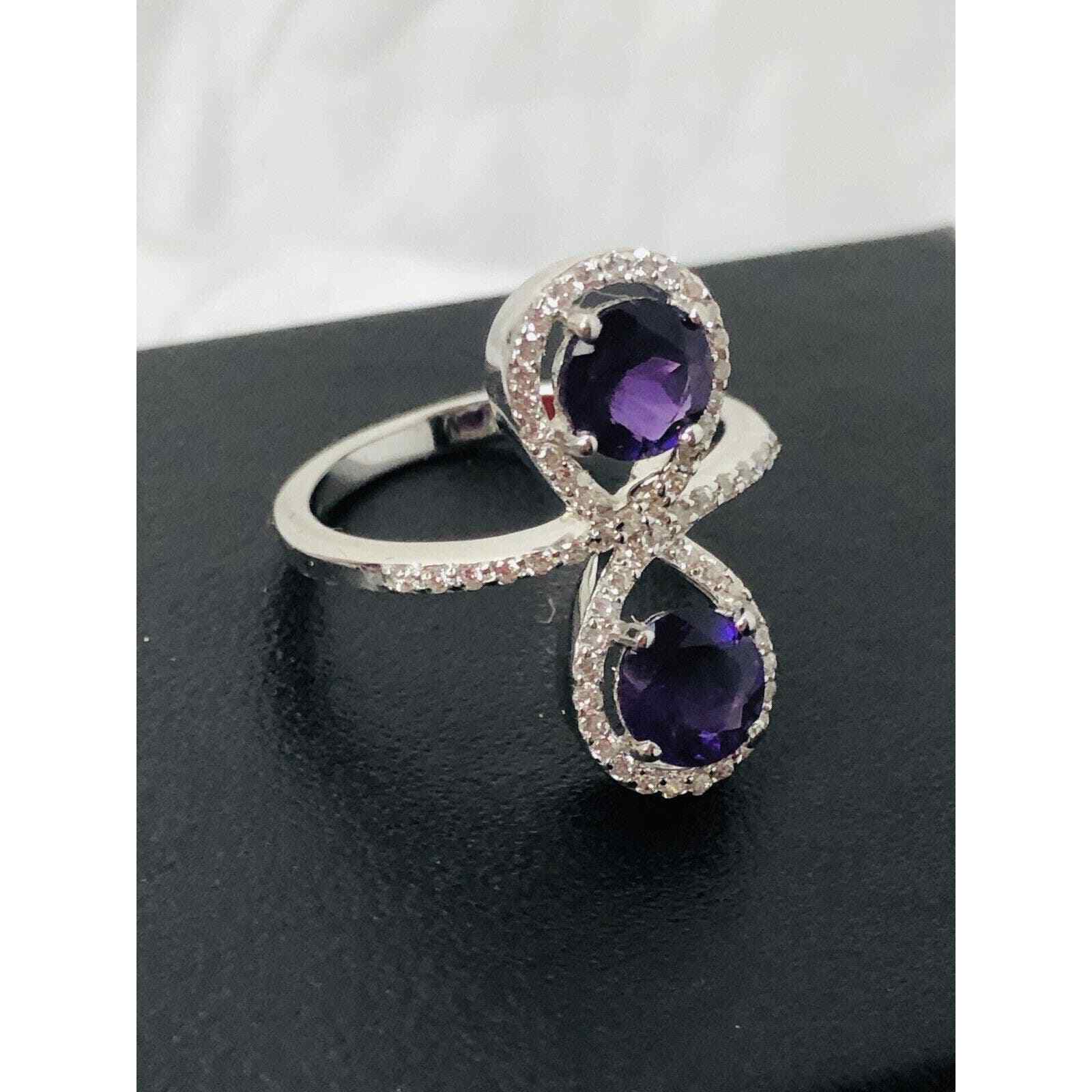 Sterling Silver .925 Infinity Ring Size 7 Amethyst Purple Stones With CZ Accents | eBay