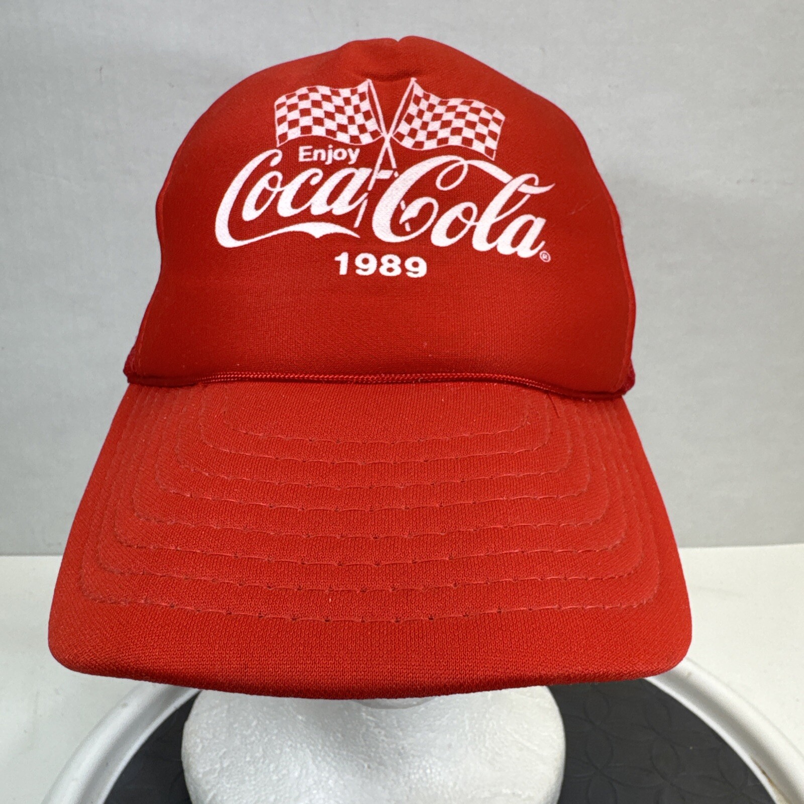 Vtg Red 1989 Enjoy Coca Cola Coke Racing Flag Snapbac… - Gem