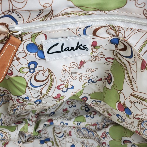 CLARKS Tote Bag Floral Canvas Leather Trim Double Handle Handbag ...