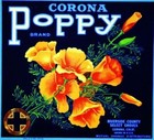 Poppy Brand Oranges Corona Riverside California Citrus Fruit Crate ...