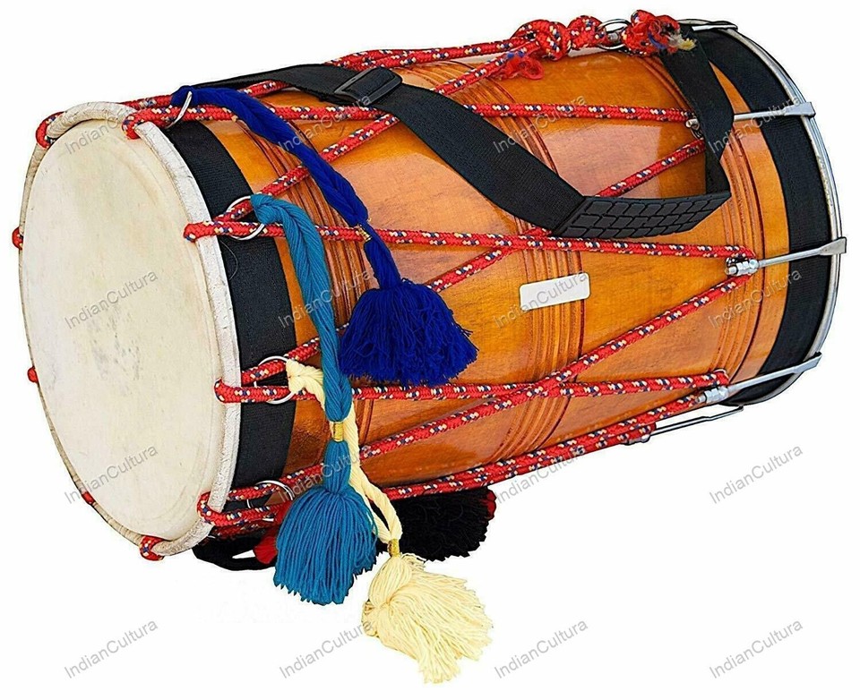 Indian Wedding Mango Wood Musical Punjab Bhangra Dhol Instrument With ...