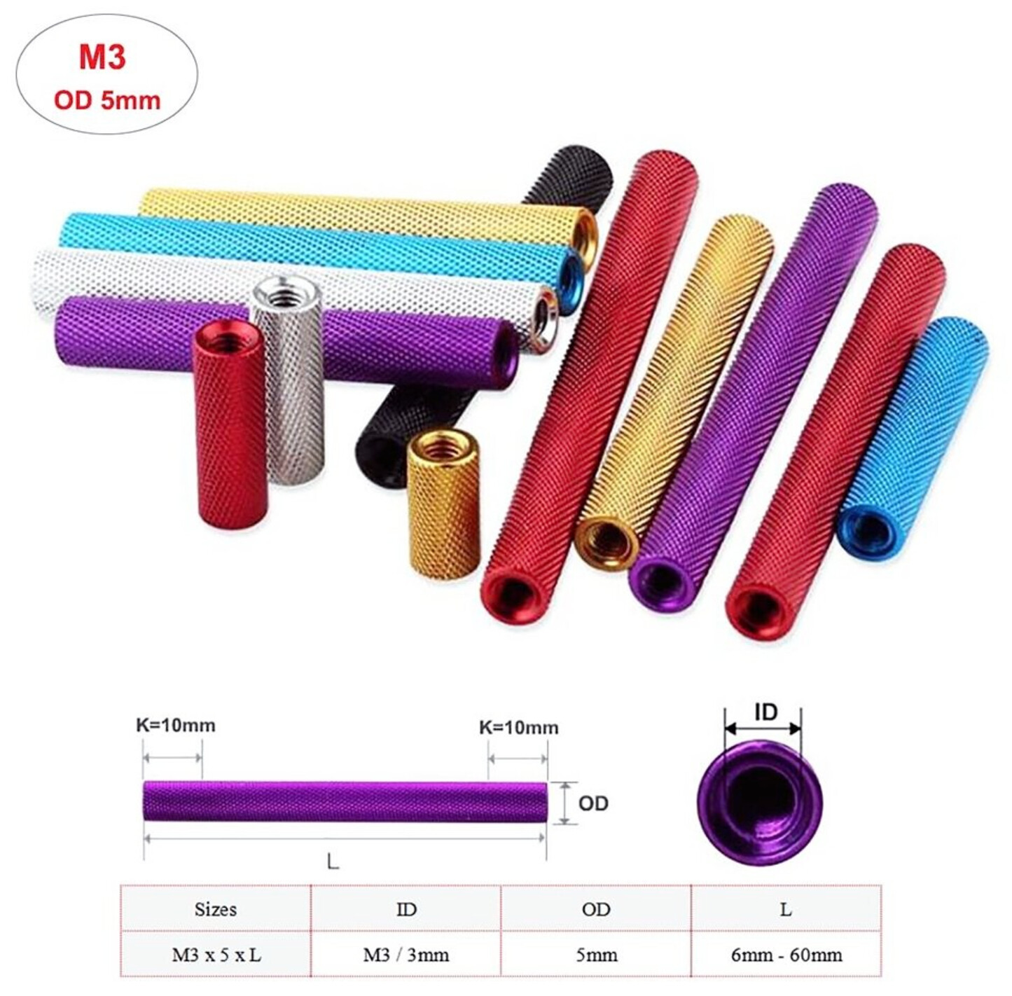 M3 Knurled Aluminum Round Threaded Sleeve Pillar Connector Nuts | eBay