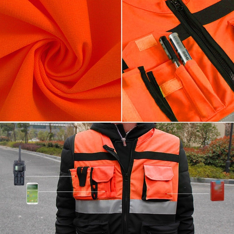 Reflective Vest High Visibility Zipper Front Rear Reflective Strips ...
