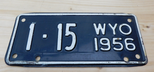 Vintage 1956 Wyoming Motorcycle License Plate # 1-15 Natrona County | eBay