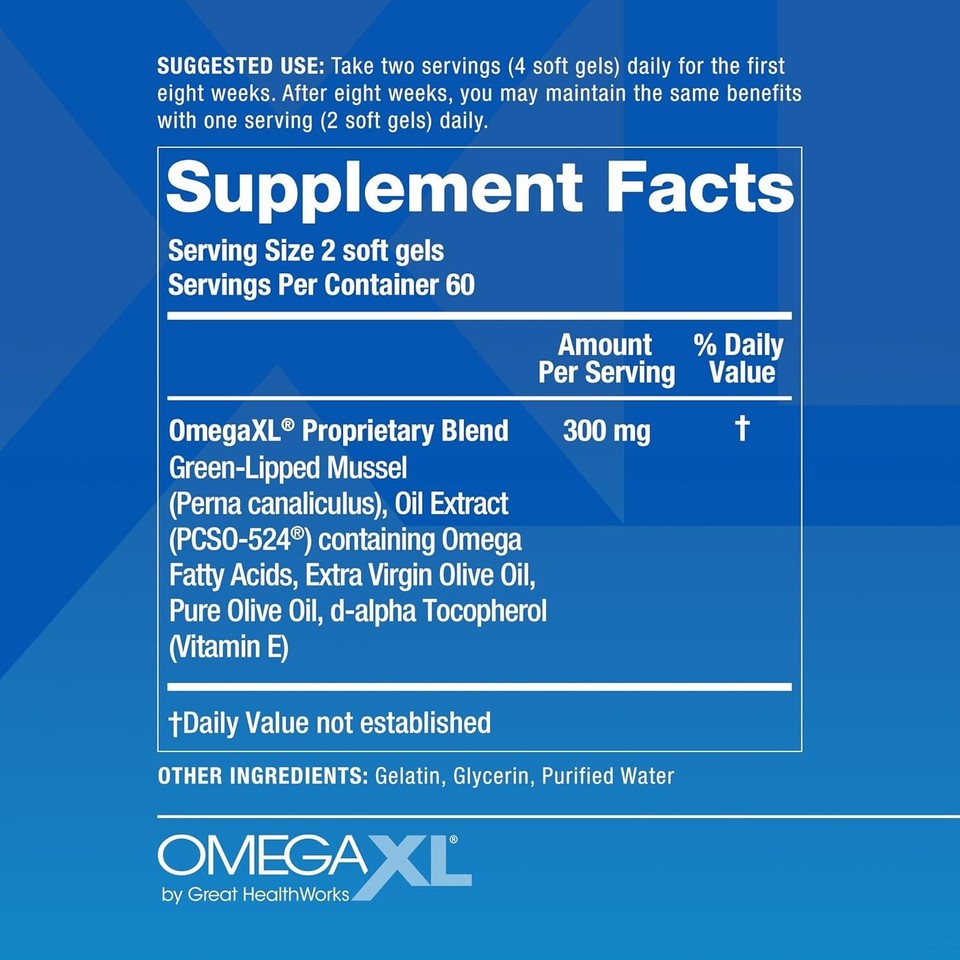 Omega XL Pack of 2 Natural Joint & Muscle Support 60ct Softgels, Exp 12 ...
