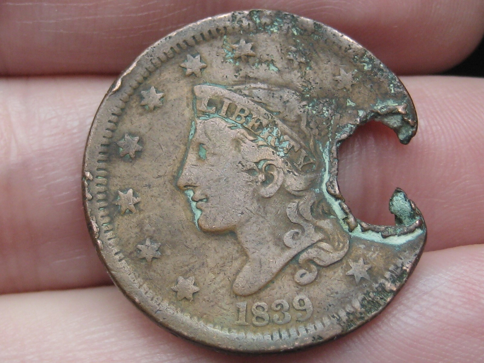 1839 Matron Head Large Cent Penny- Head of 1838, Fine Details, Bullet ...