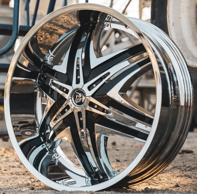 4 Custom 28 inch Wheels Rims 6X139.7 +15mm Chrome Black Trim Lifted ...