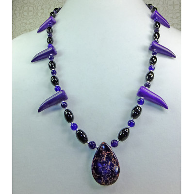 Purple Fangs Cosplay Fantasy Necklace Black Glass Beads w Dyed ...