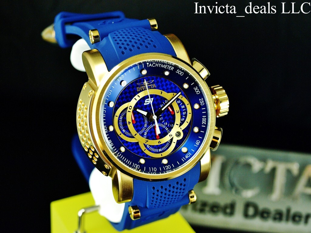 Invicta S1 Rally 19330 52 mm Gold Case with Gold and Blue Tones Strap ...