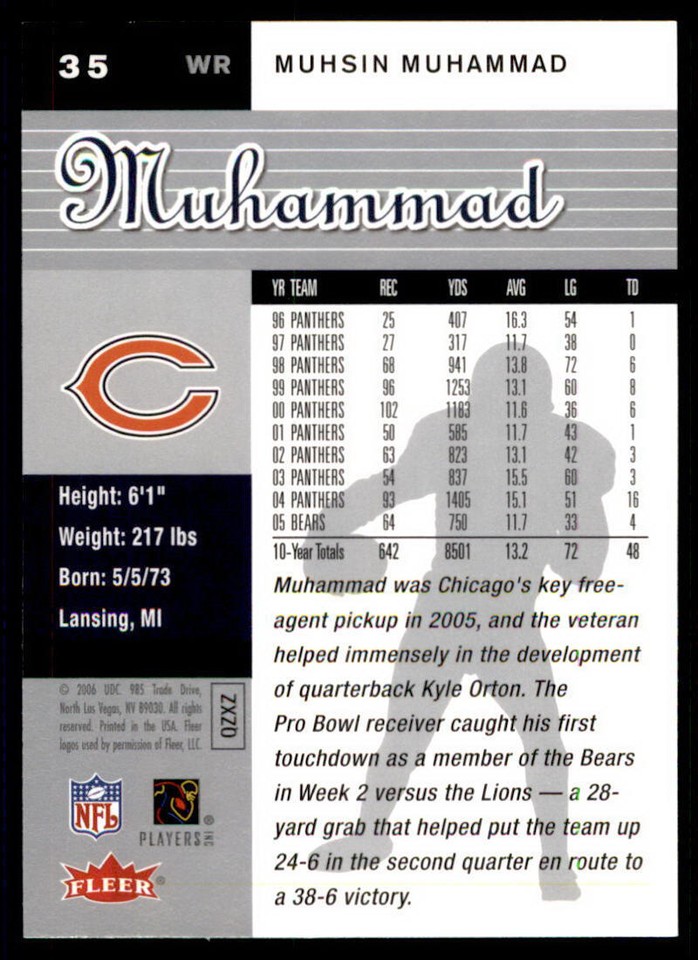 2006 Fleer Ultra #35 Muhsin Muhammad Chicago Bears | eBay